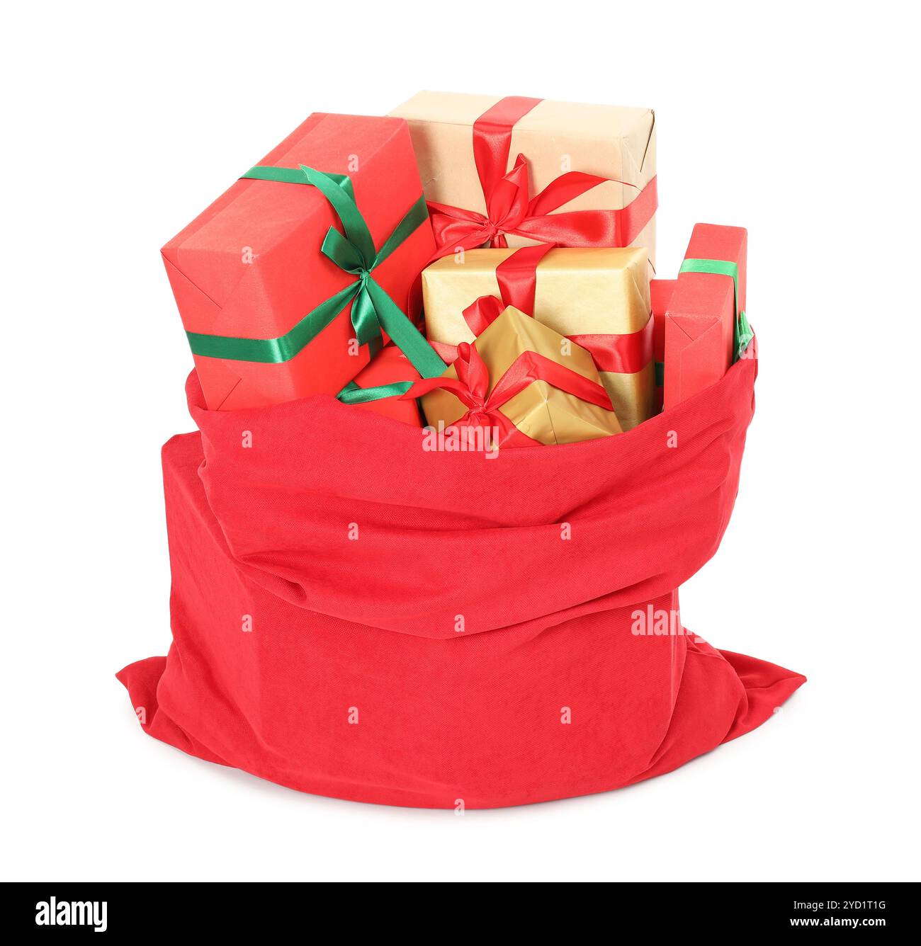 Santa Claus bag full of presents isolated on white Stock Photo - Alamy