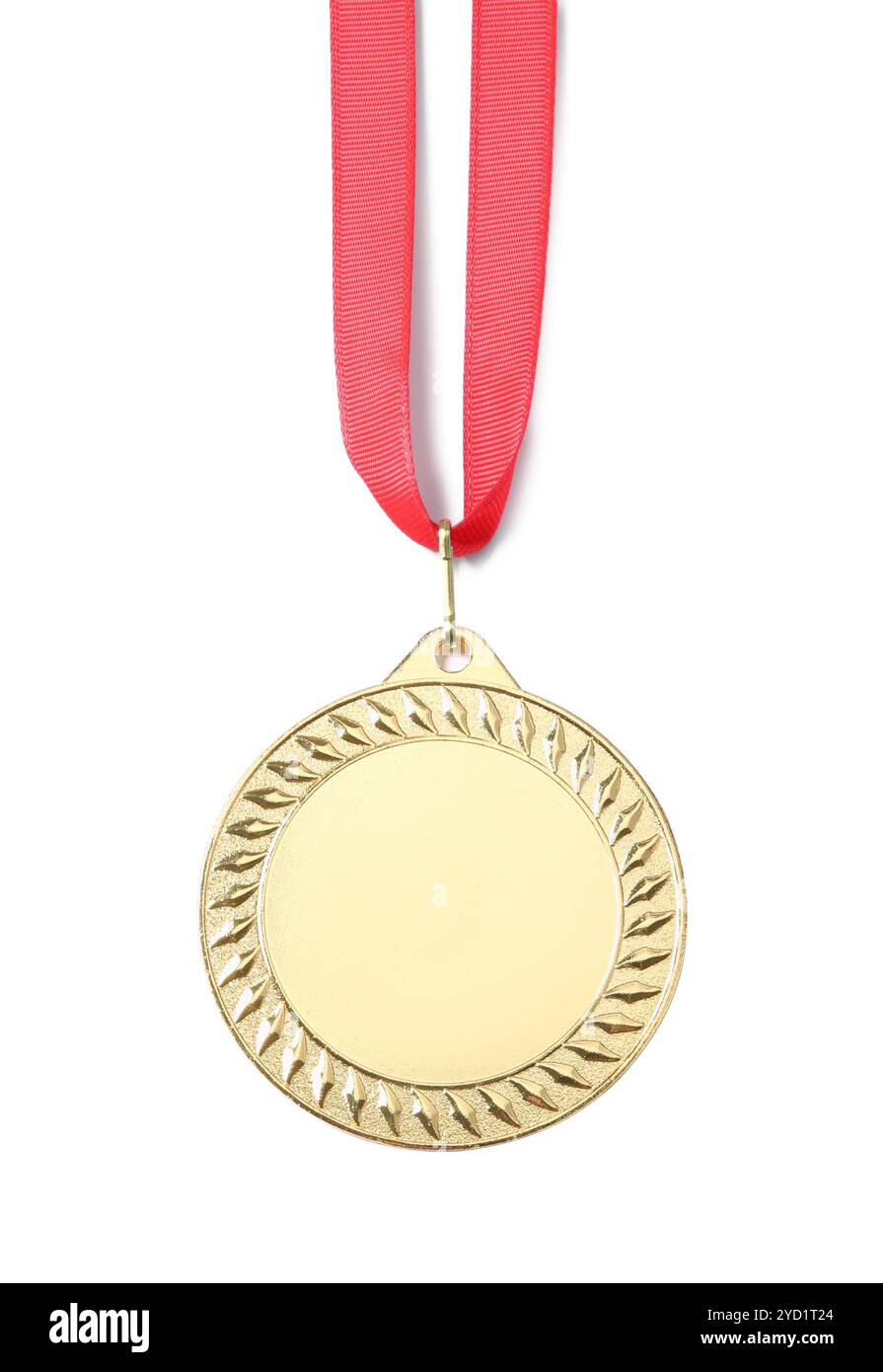 One golden medal isolated on white, top view Stock Photo - Alamy