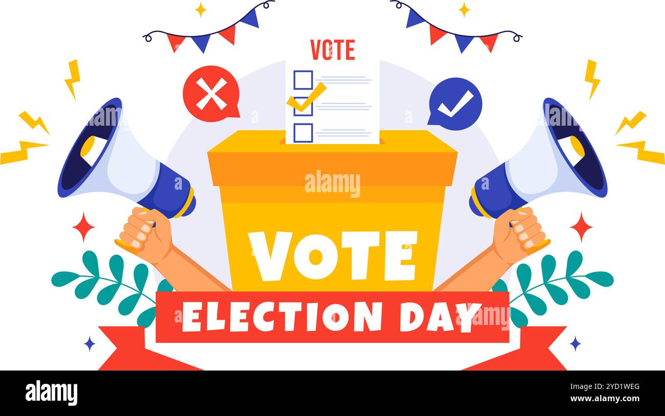 Election Day Political Vector Illustration featuring Voters Casting ...