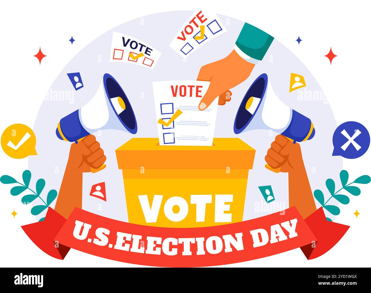Election Day Political Vector Illustration featuring Voters Casting ...