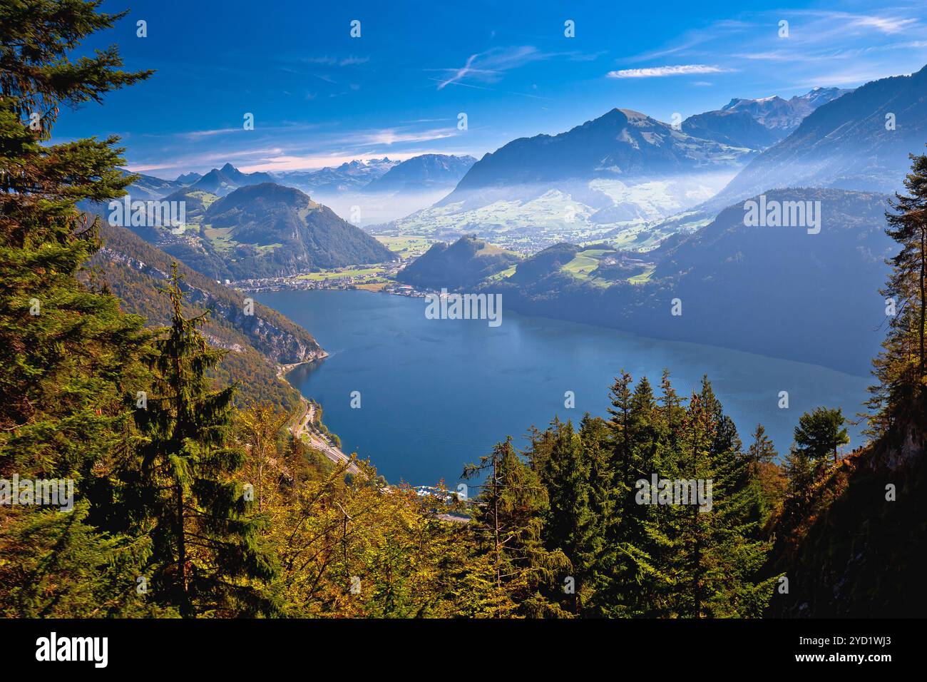 Lake Luzern and Alps mountain peaks aerial view from Mount Pilatus ...