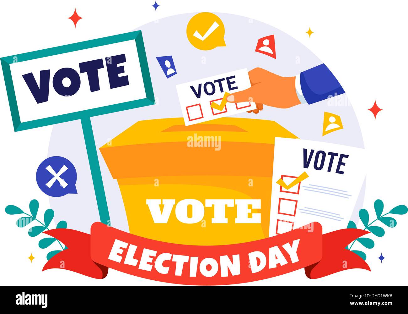 Election Day Political Vector Illustration featuring Voters Casting ...