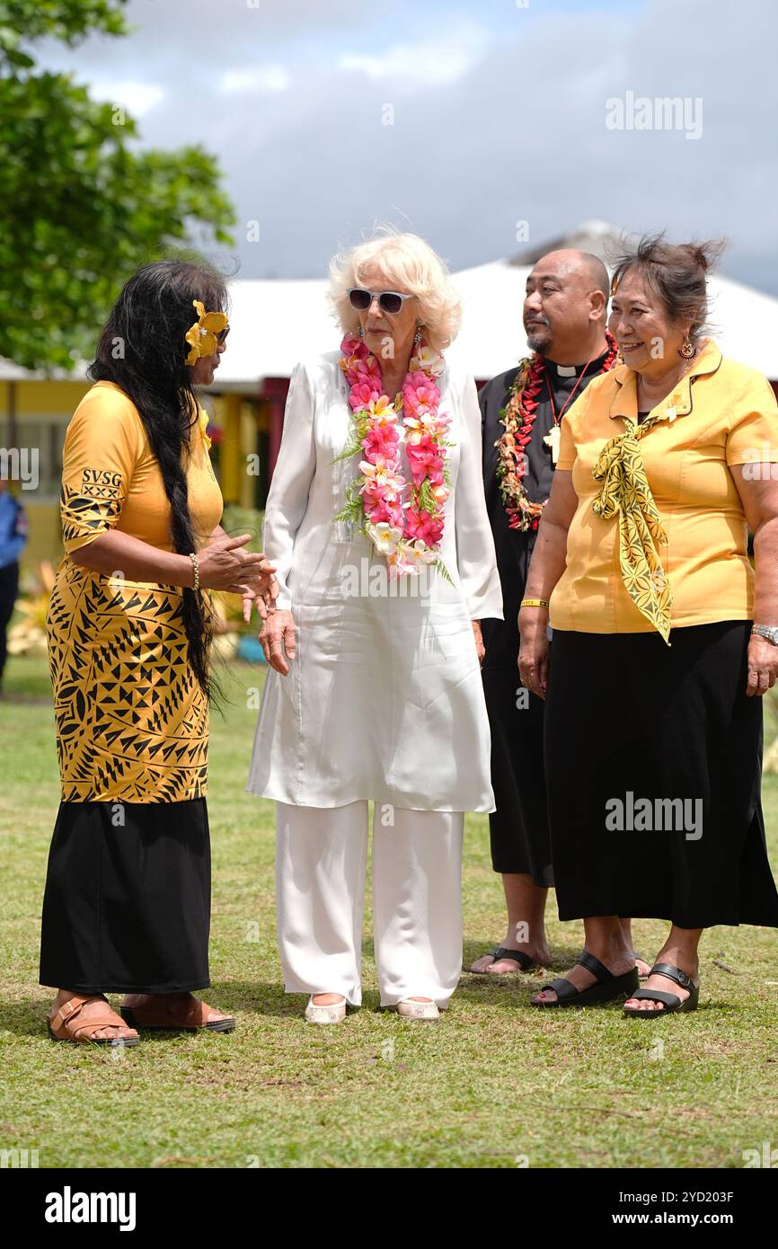 Queen Camilla is given a tour during her visit to the Samoa Victim ...