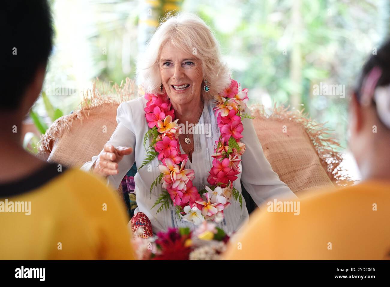 Queen Camilla meets a group of young people supported by the Samoa ...