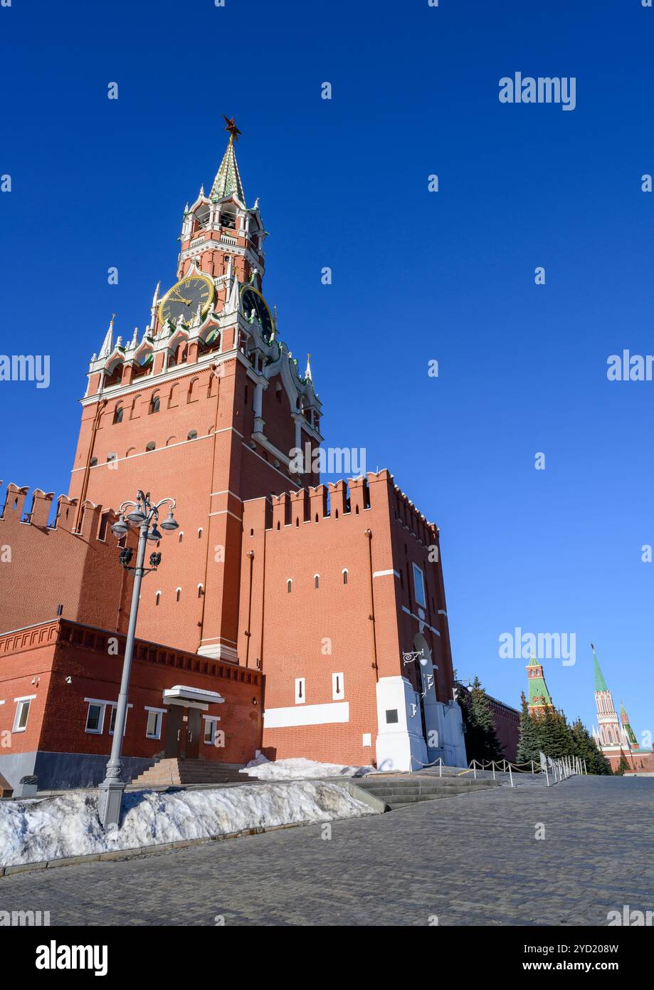 Spasskaya Tower of the medieval Kremlin with a star and a clock in ...