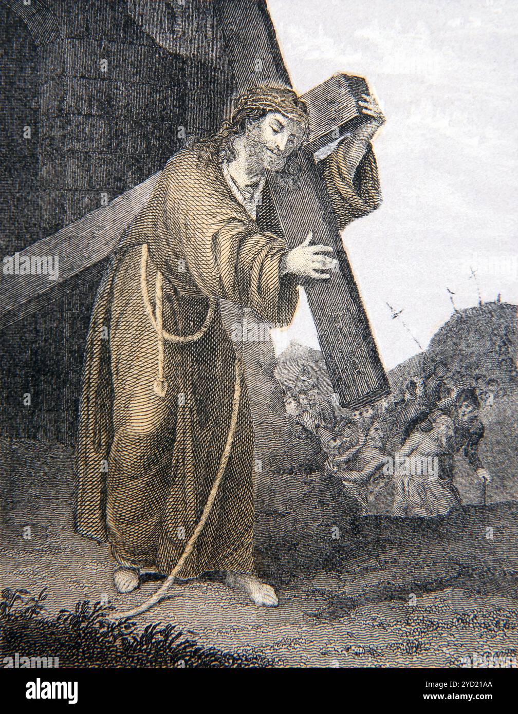 Hand Tinted Lithograph of Jesus Christ Carrying the Cross (Gospel ...