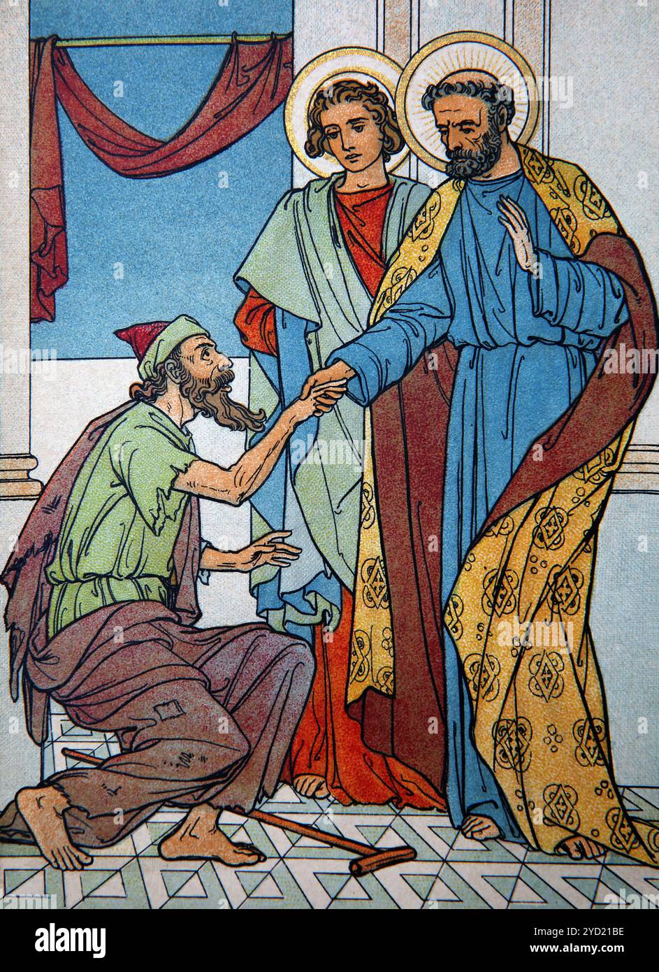 Illustration of Saint Peter and Saint John Healing the Lame Man Outside ...