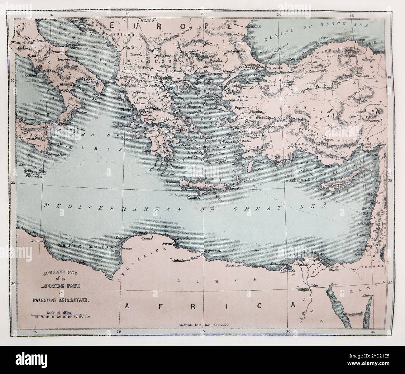 Antique map of the Journeys of the Apostle Saint Paul in Palestine ...