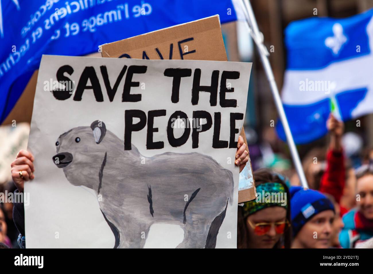 A closeup view of a sign held by a demonstrator during an ecological ...