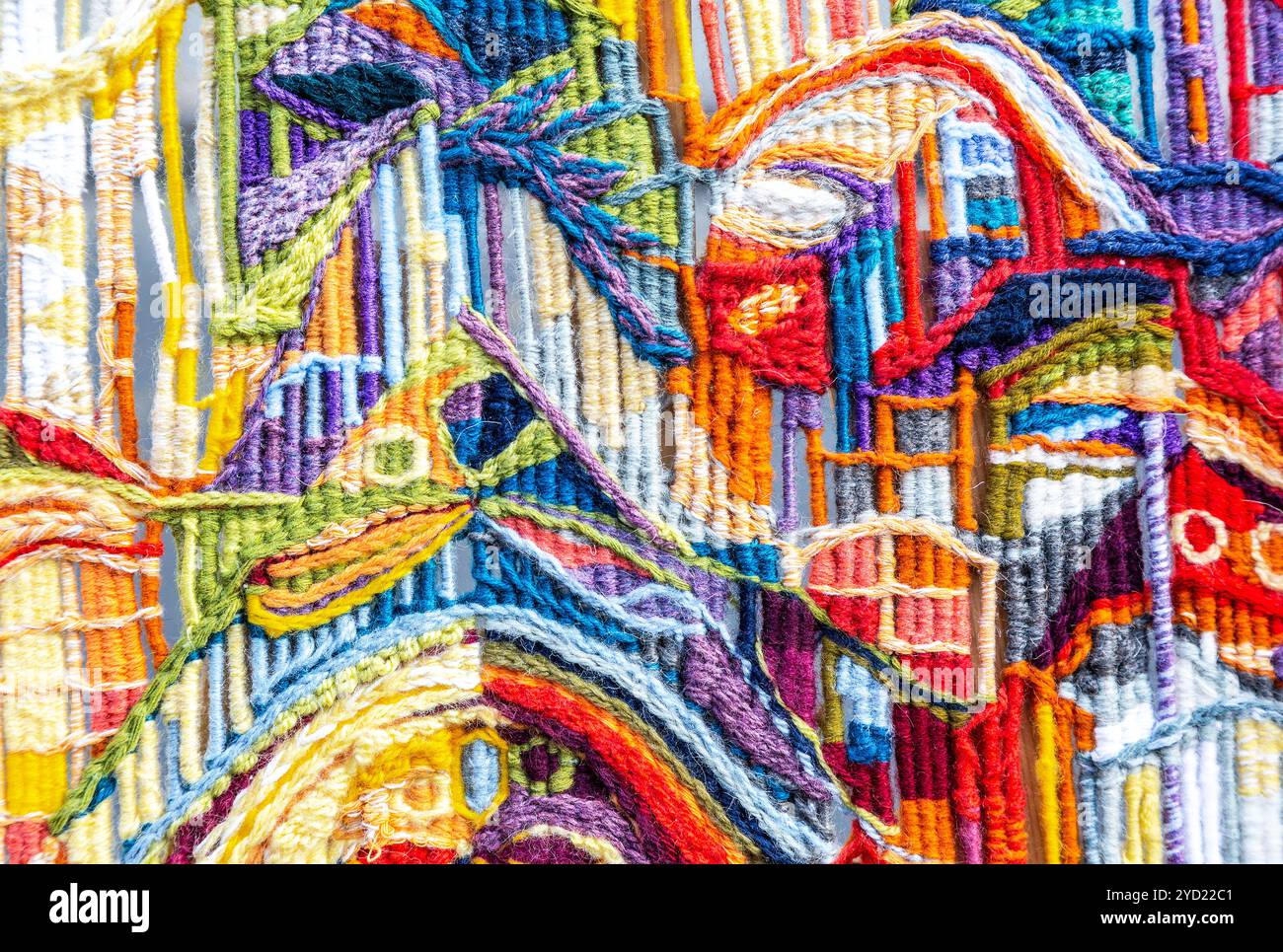 Woolen multicolored threads texture as background Stock Photo - Alamy