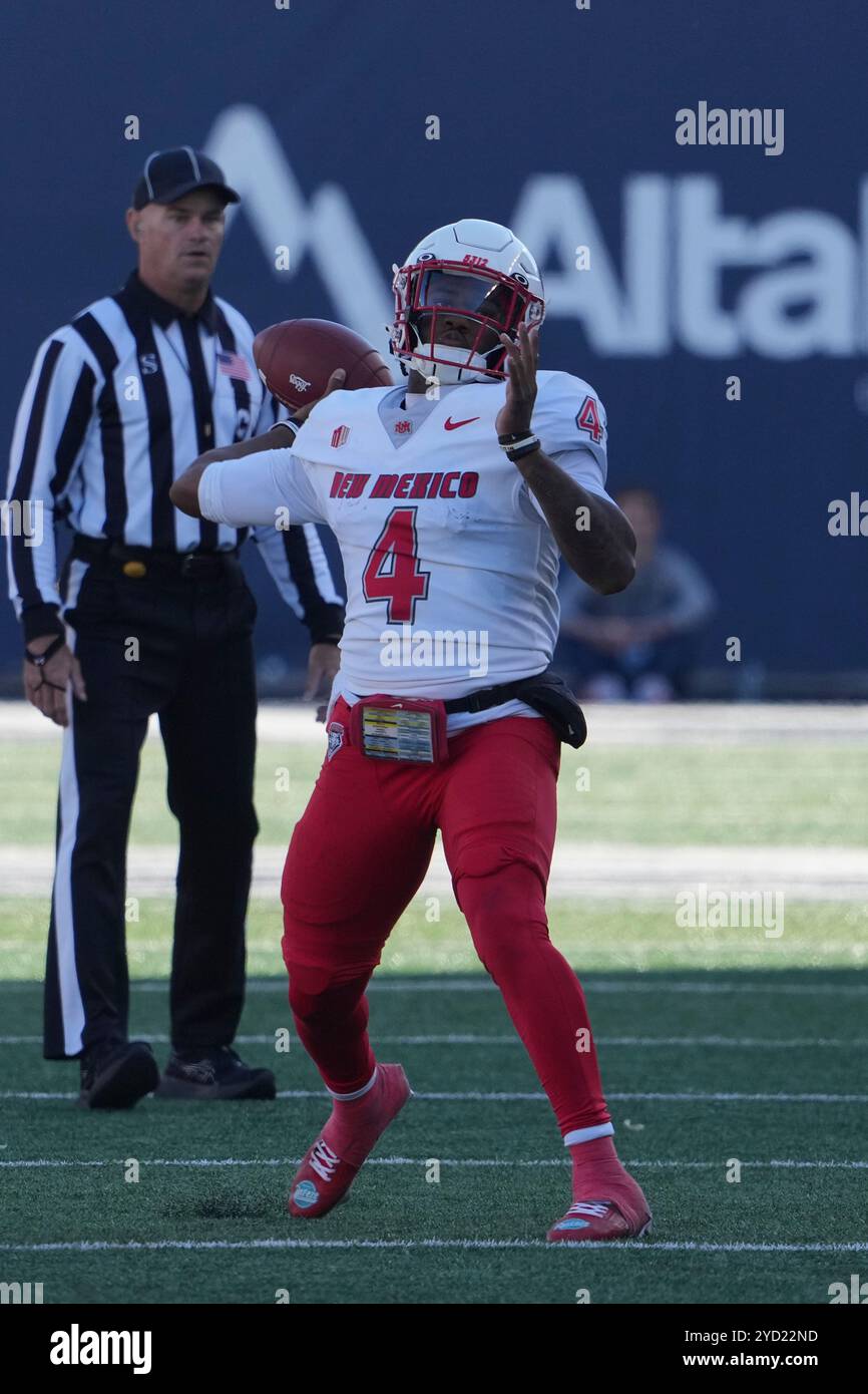 Logan UT, USA. 19th Oct, 2024. Lobos quarterback Devon Dampier (4) in ...