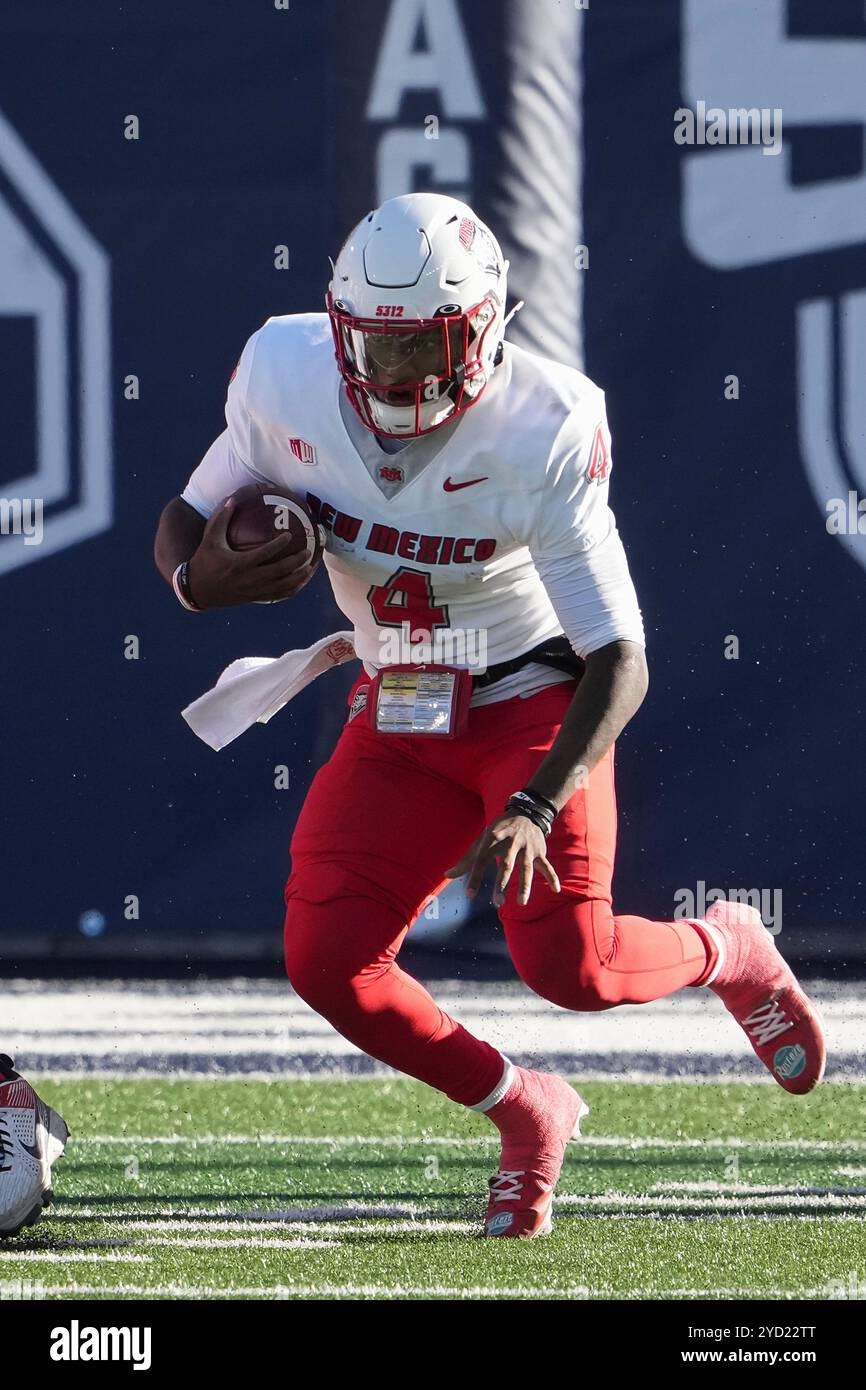 Logan UT, USA. 19th Oct, 2024. Lobos quarterback Devon Dampier (4) in ...