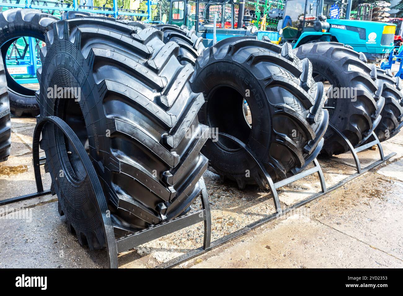 Big rubber wheels for modern agricultural tractors Stock Photo - Alamy
