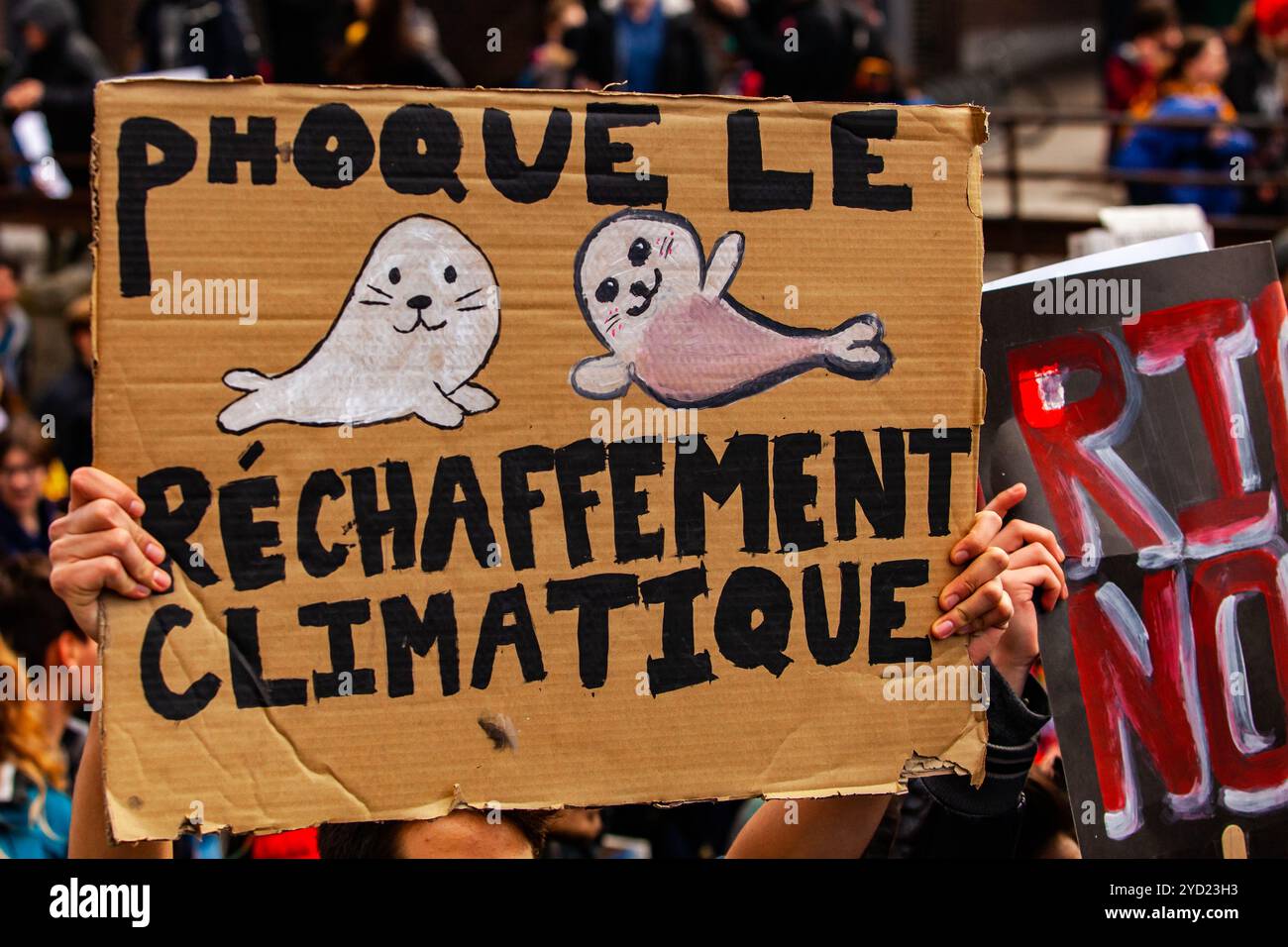 French poster held at environment rally Stock Photo - Alamy