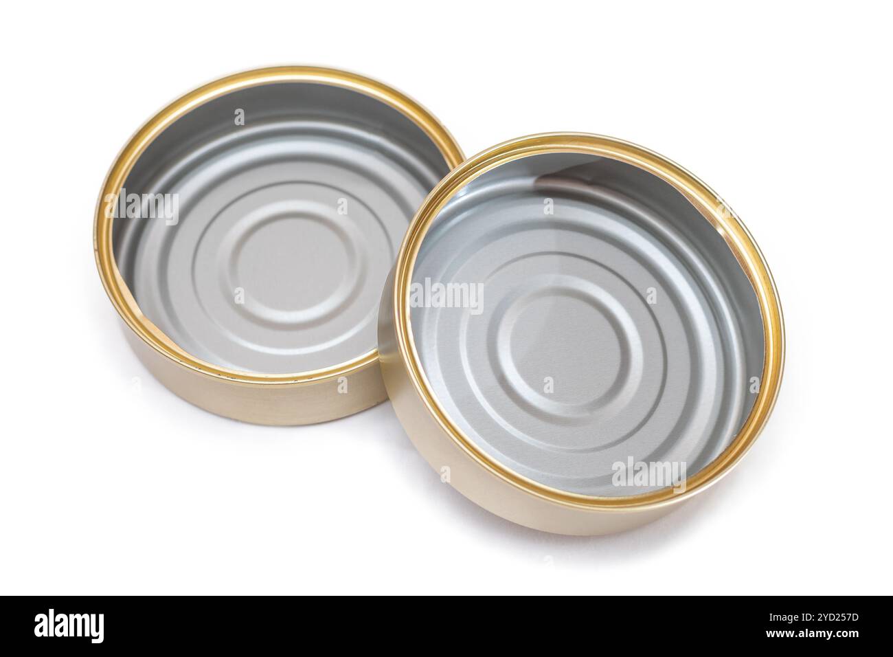 Two Opened Empty Tin Cans Isolated on White Background. Clean Used ...