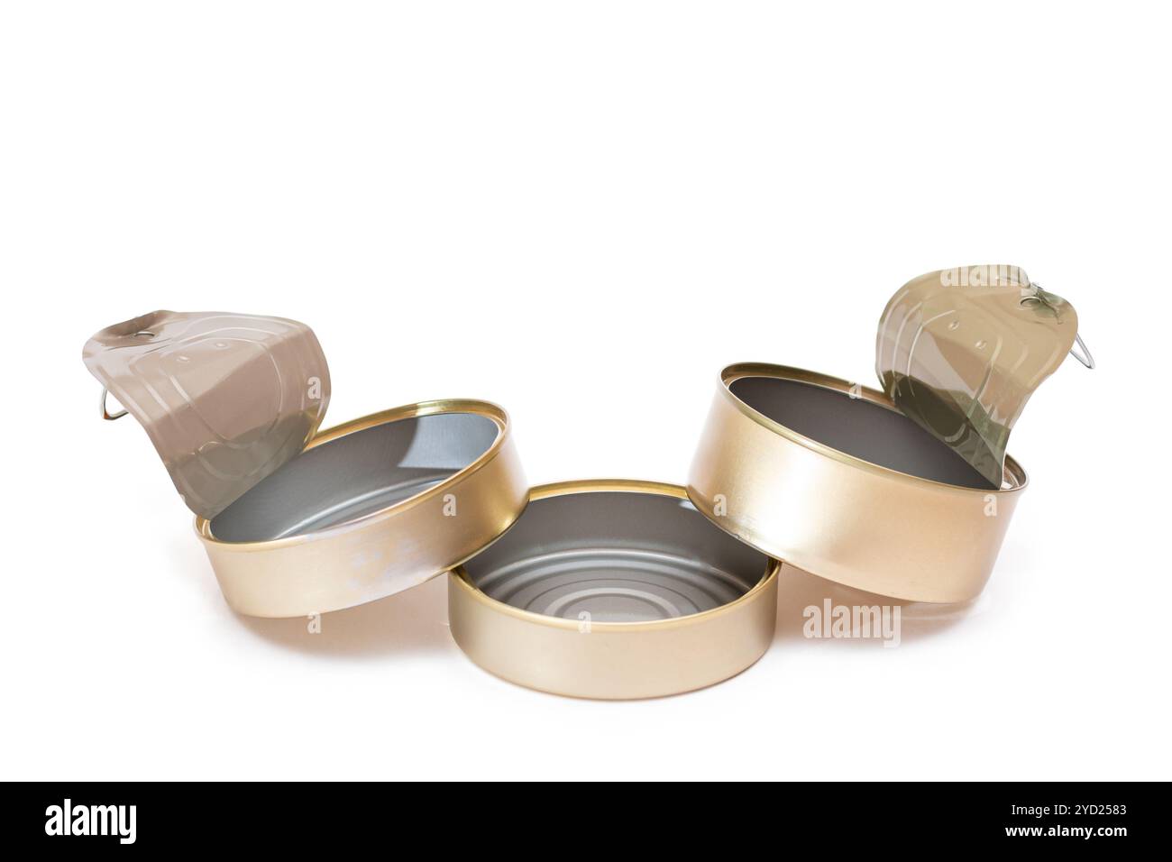 Three Opened Empty Tin Cans Isolated on White Background. Clean Used ...