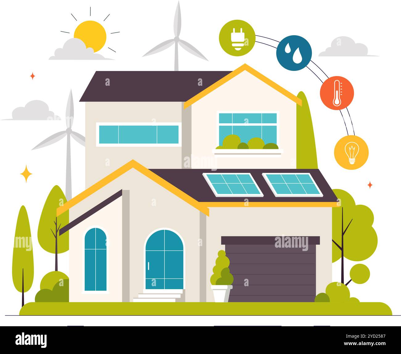 Energy Efficient at Home Vector Illustration of Smart House Technology ...