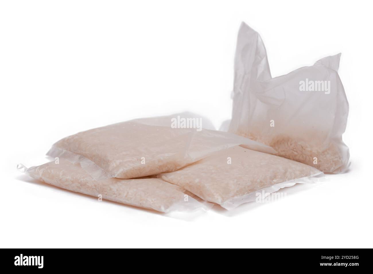 A Plastic Bags of White Long Grain Rice - Isolated on White Background ...