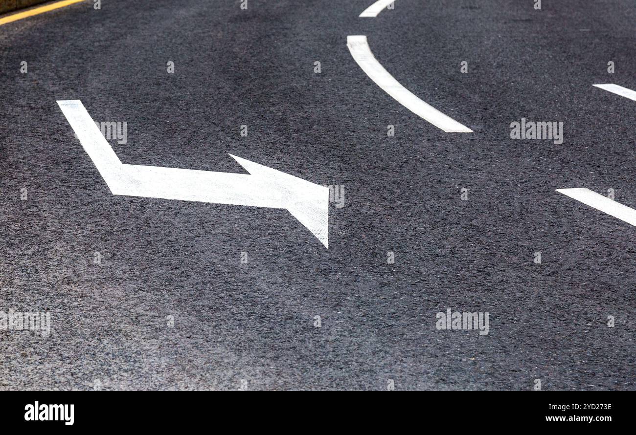 Traffic sign white arrow on asphalt road Stock Photo - Alamy