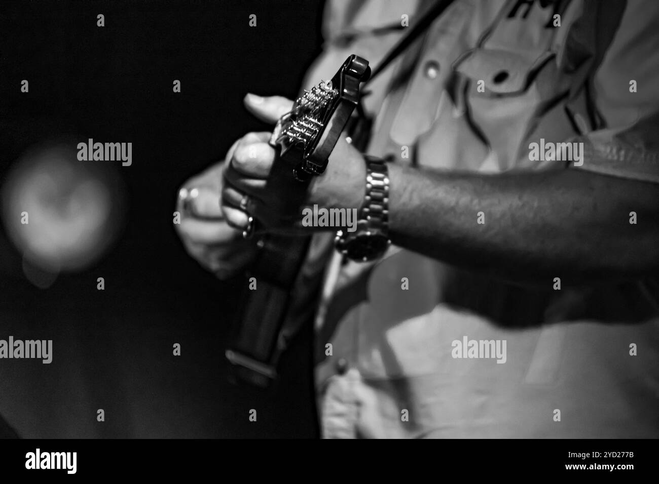 Guitar music artist playing song Black and White Stock Photos & Images ...