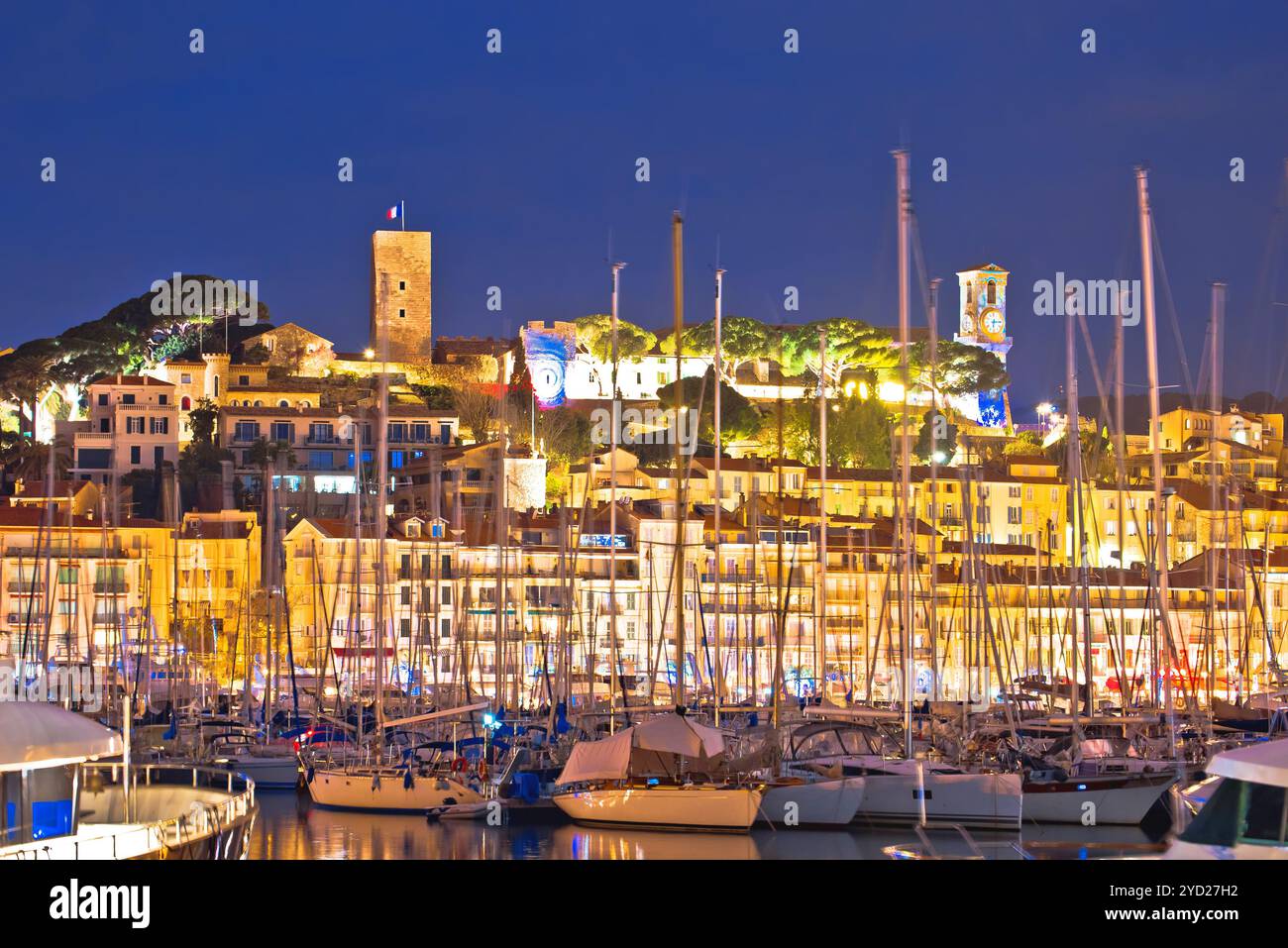 Cannes. Old town of Cannes and sailing harbor evening view, French ...