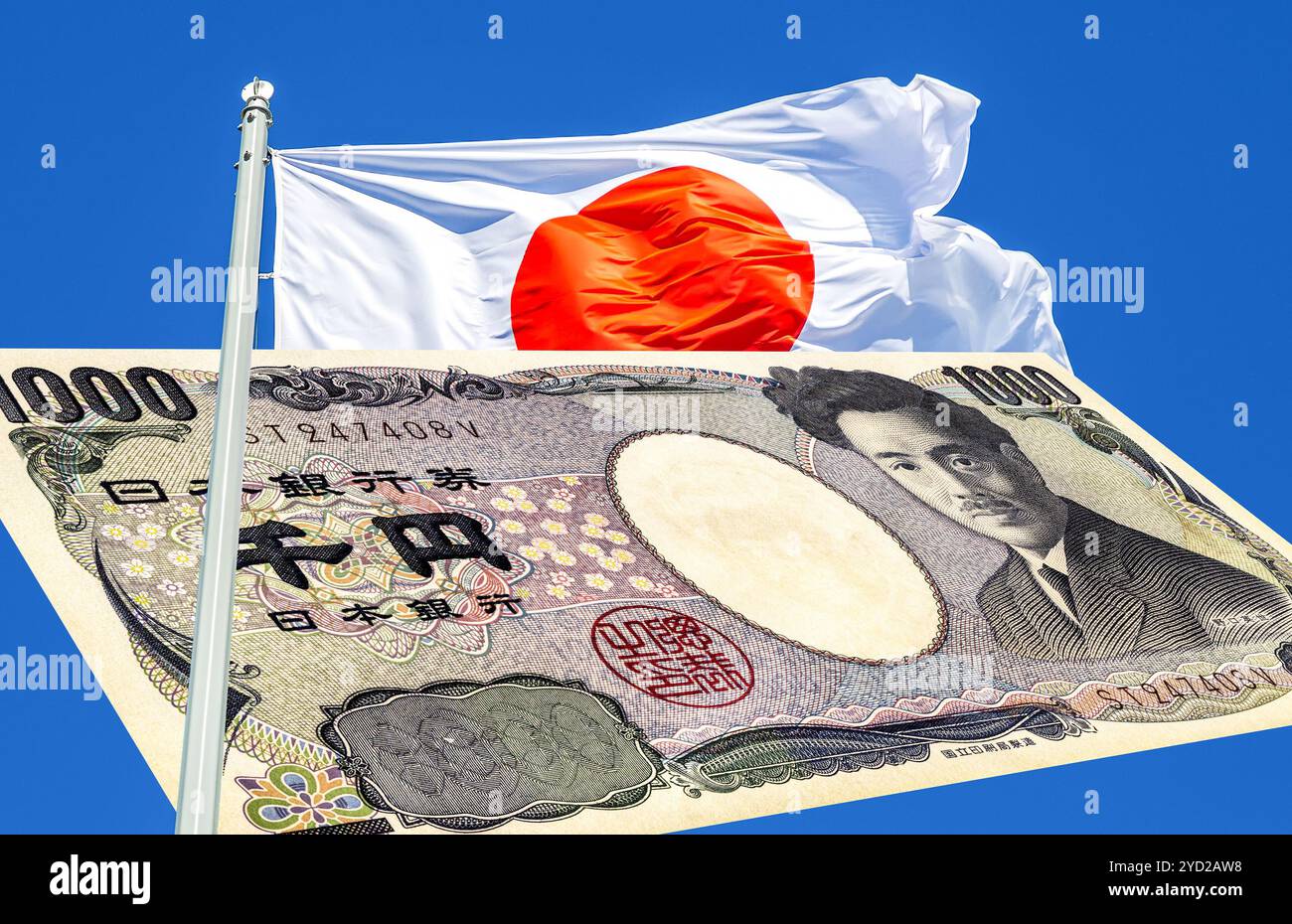 Flag of Japan and Japanese currency 1000 yen Stock Photo - Alamy