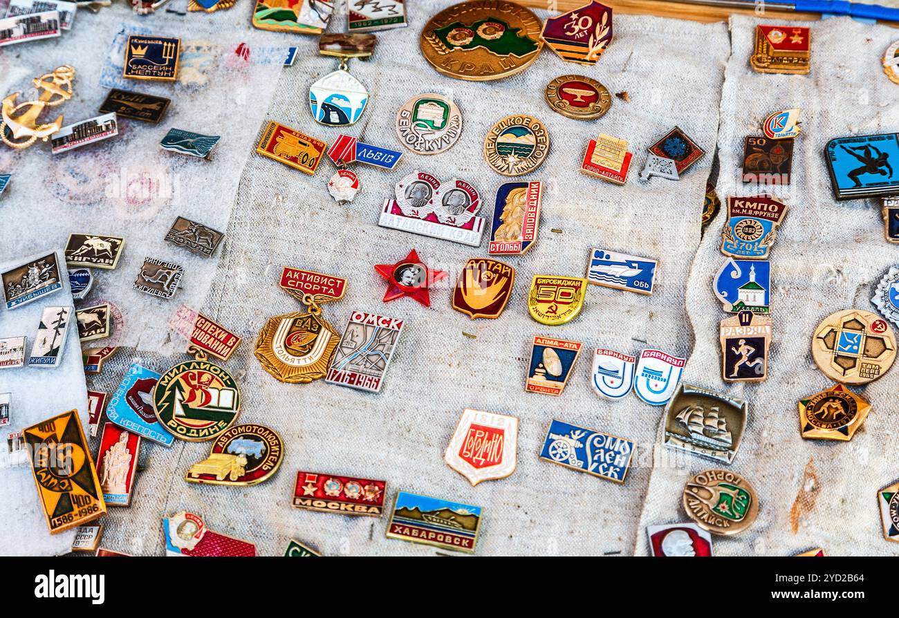 Different russian retro metal badges Stock Photo - Alamy
