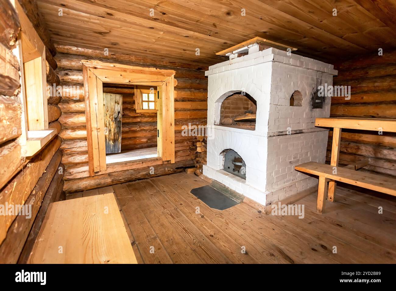 Interior of the Russian traditional wooden bath Stock Photo - Alamy