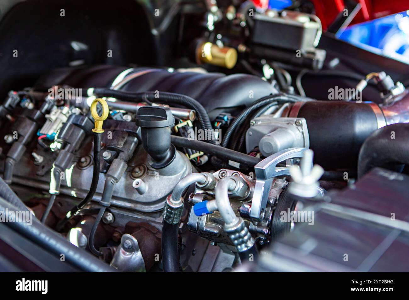 Close up view of modern car engine Stock Photo - Alamy