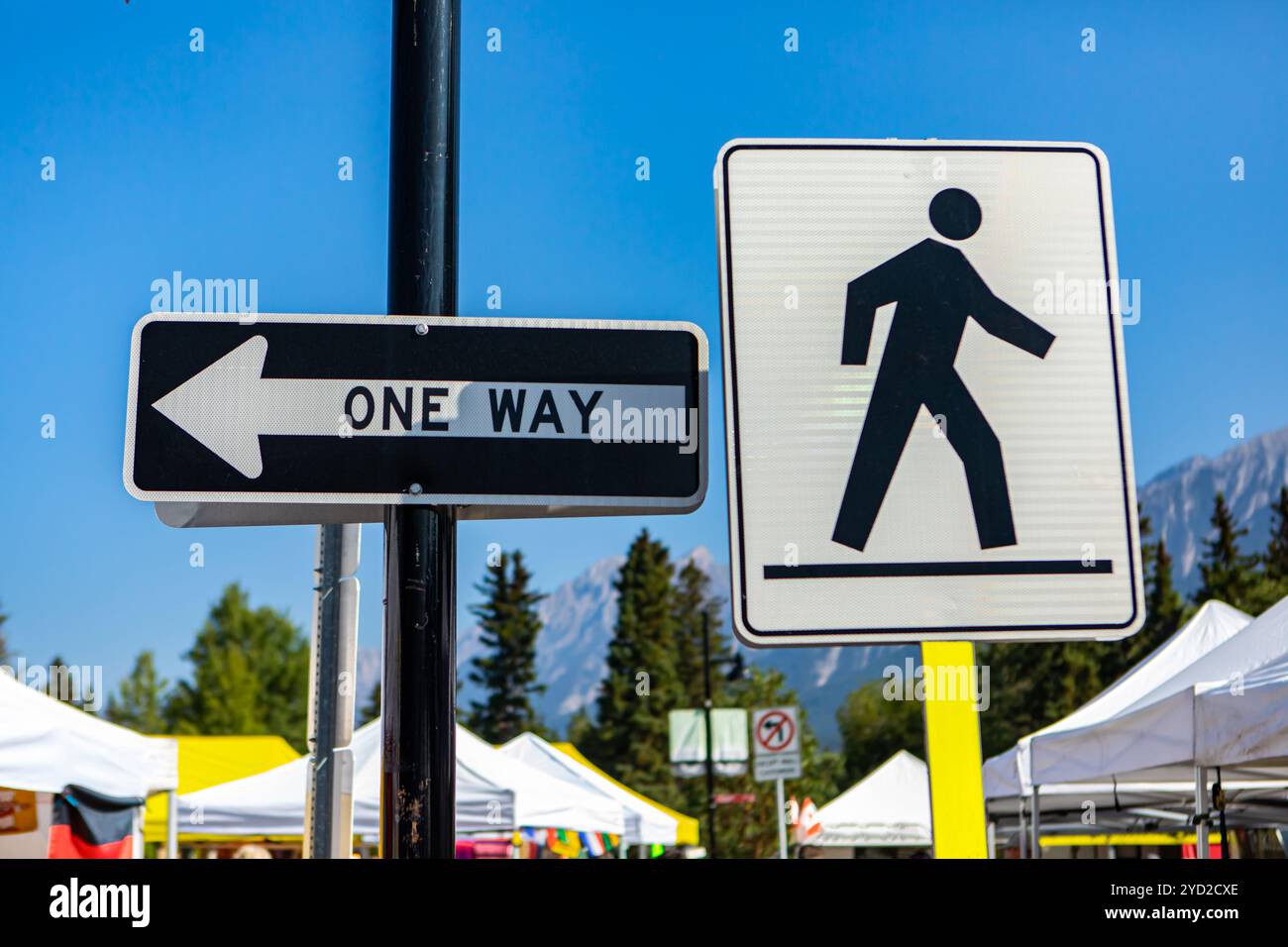 Street signs at local pedestrian market Stock Photo - Alamy