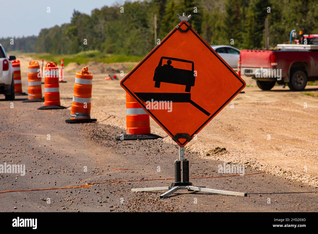 Roadside construction warning signs Stock Photo - Alamy