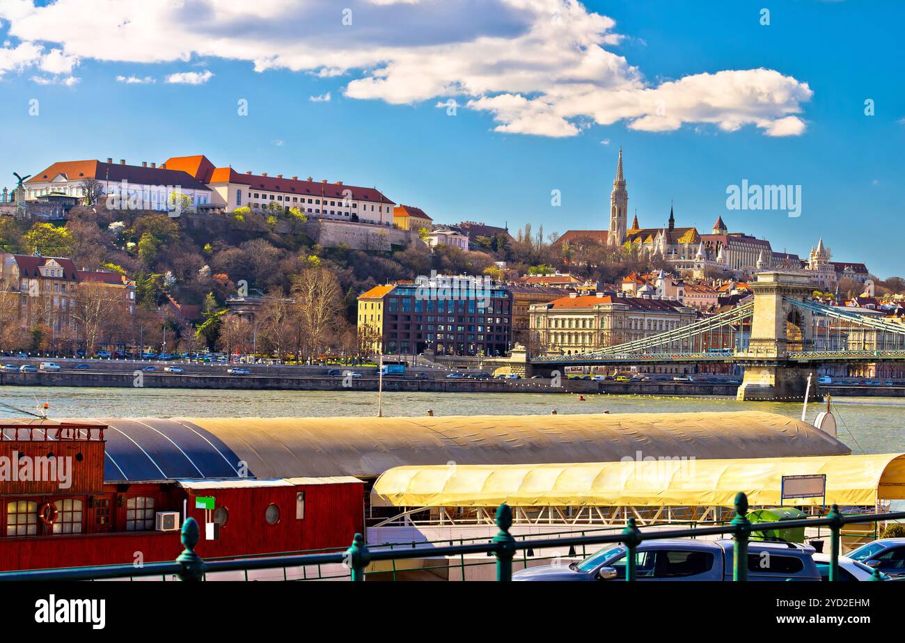 Budapest Danube river historic waterfront architecture springtime view ...