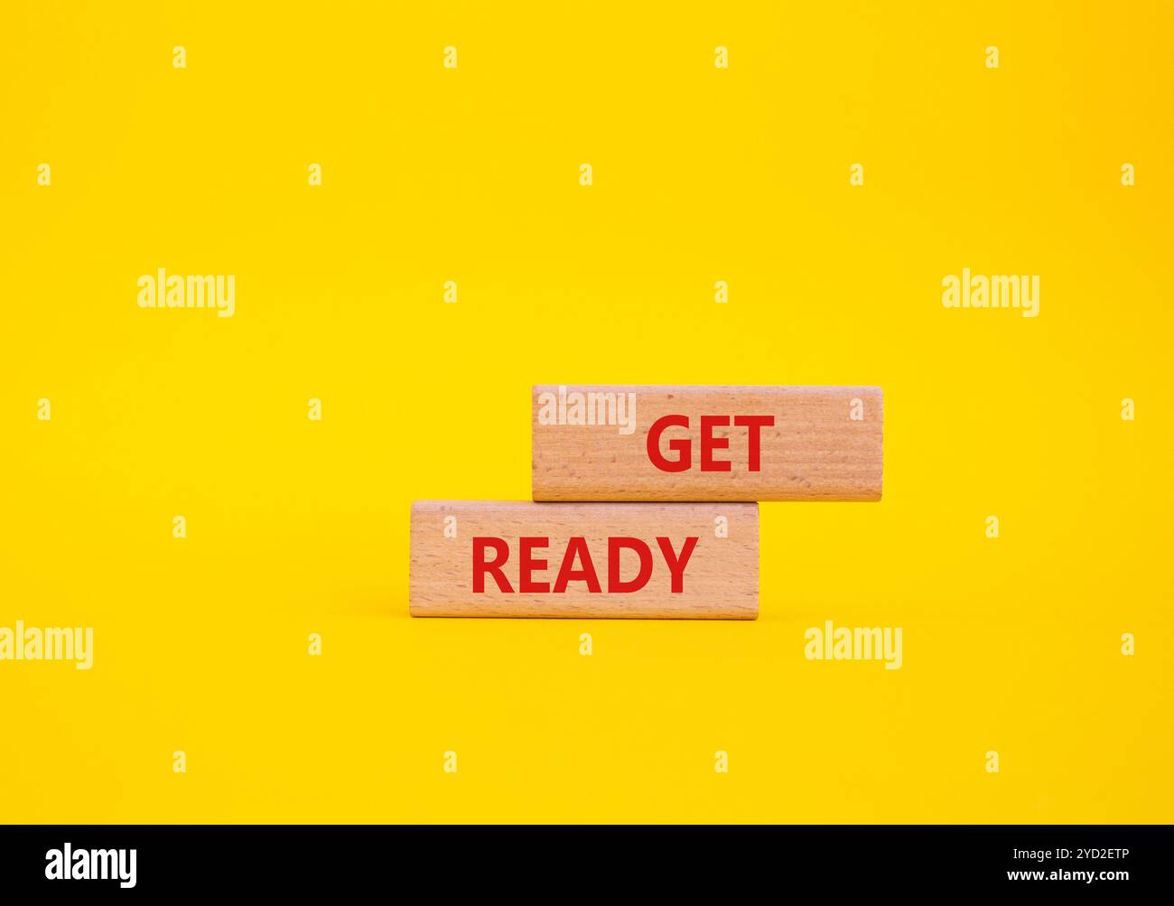 Get ready symbol. Wooden blocks with words Get ready. Beautiful yellow ...