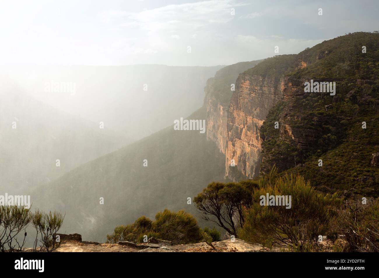 Winds and rain over Blue Mountain ridges and Grose Valley Stock Photo ...