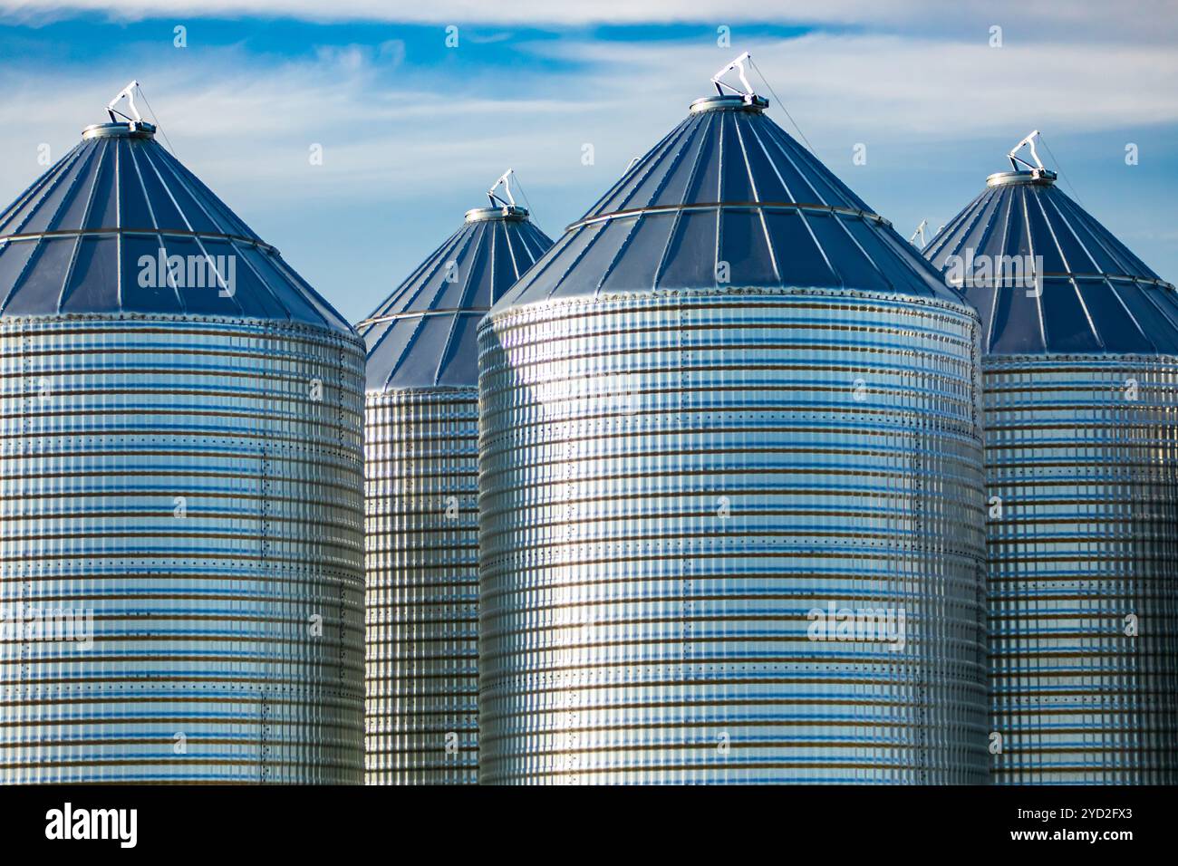 Large steel grain storage silos on farm Stock Photo - Alamy
