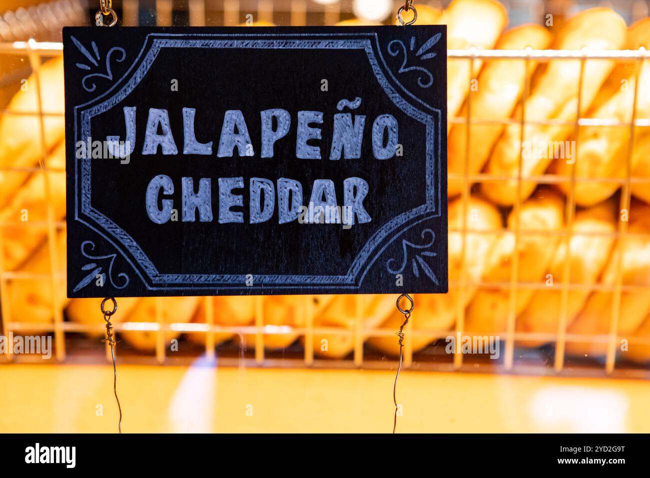 A board with Jalapeno Cheddar text Stock Photo - Alamy