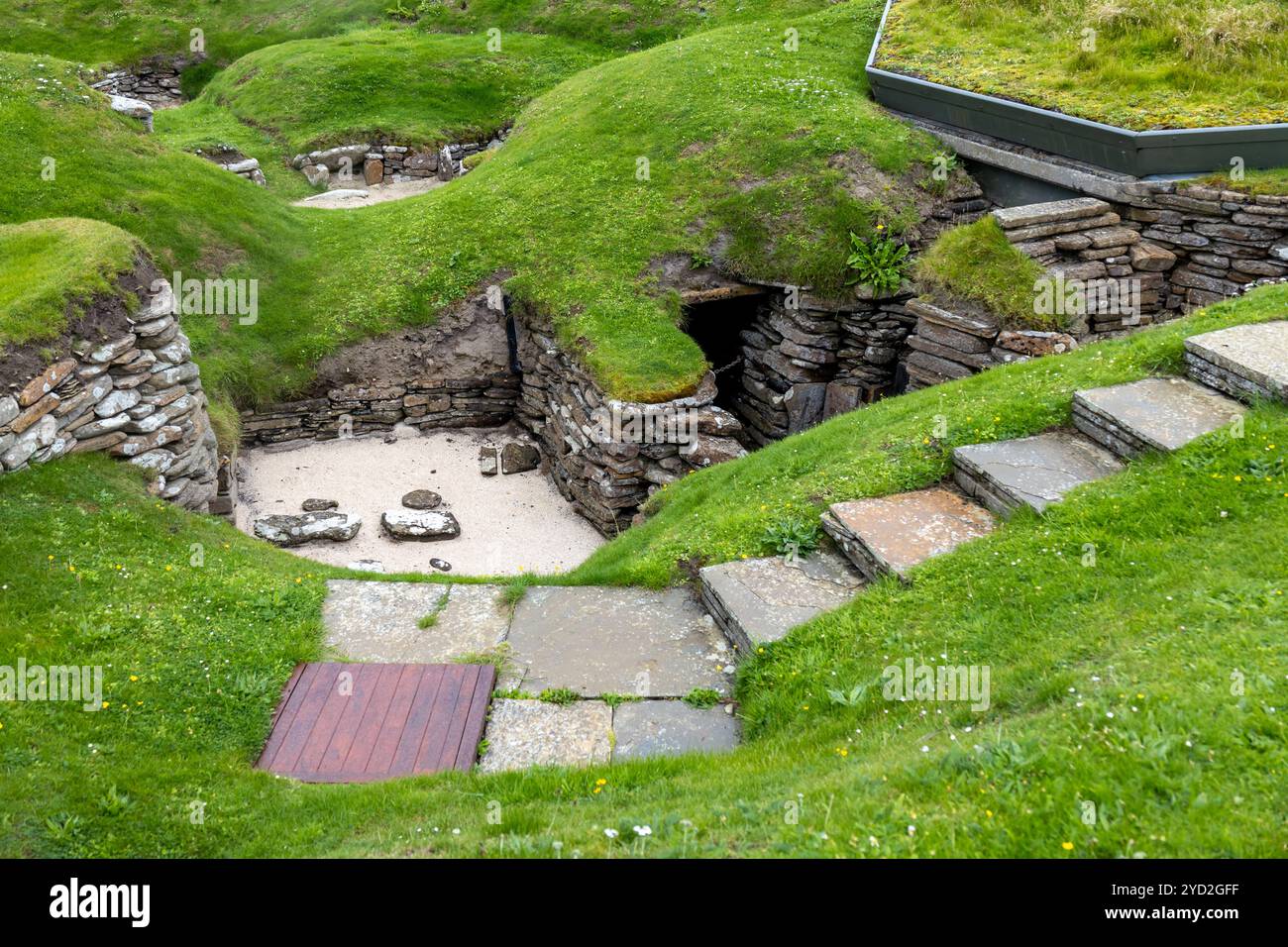 Landscape view of Skara Brae, a well preserved 5,000 year-old Neolithic ...