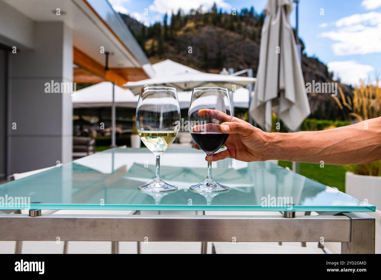 Man hand red wine glass table hi-res stock photography and images - Alamy