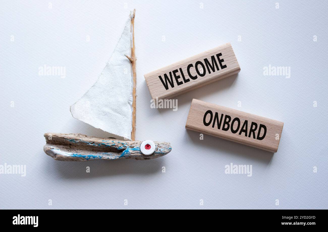 Welcome onboard symbol. Concept words Welcome onboard on wooden blocks ...
