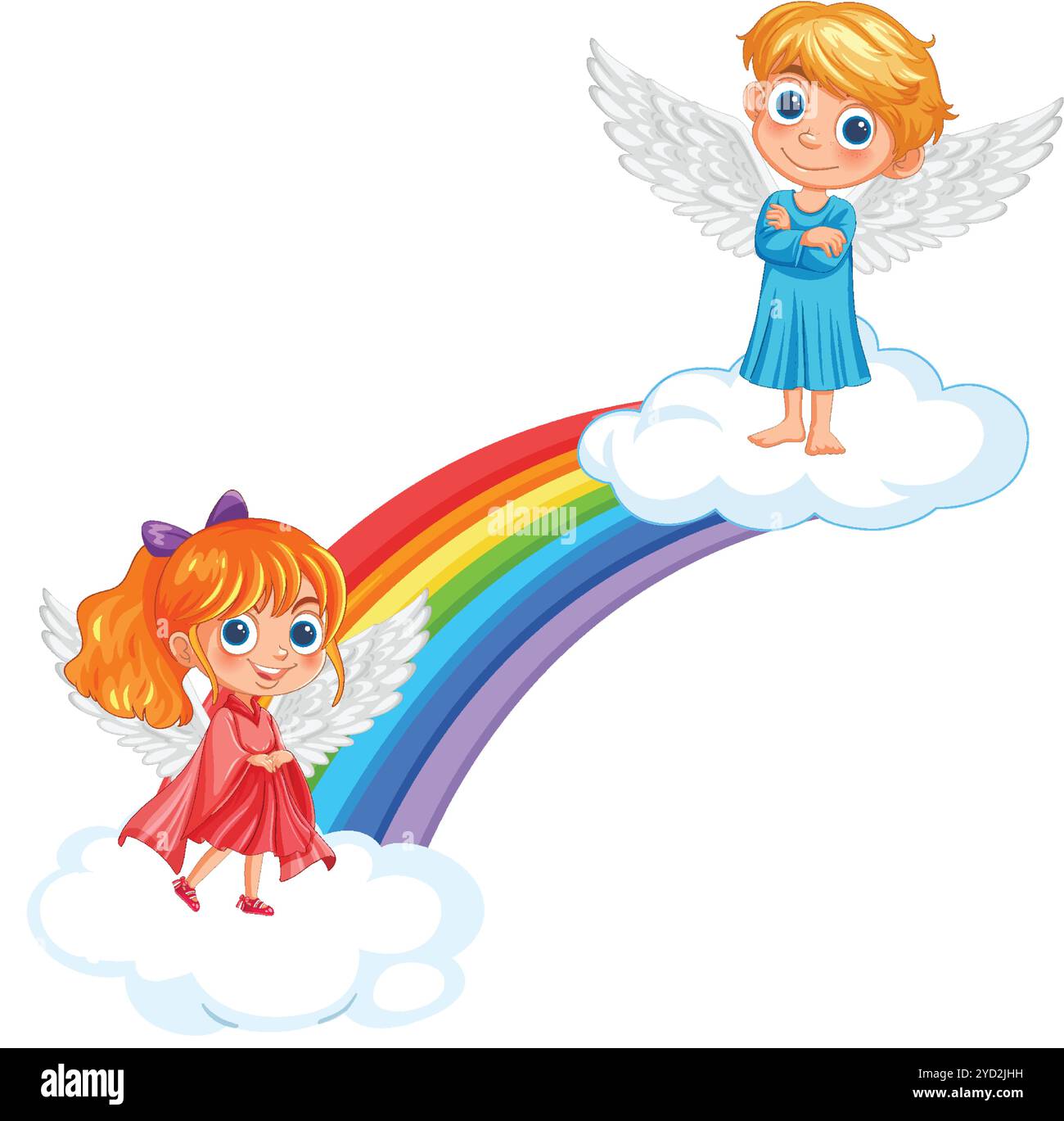 Two angelic children standing on clouds and rainbow Stock Vector Image ...