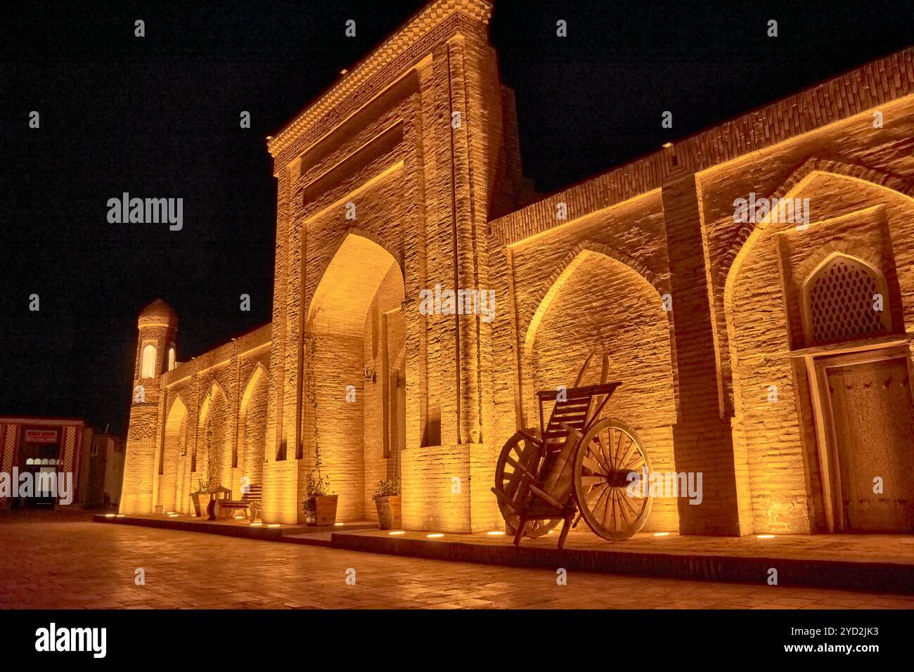 The beautifully illuminated historic architecture of Itchan Kala, the inner city of Khiva ...