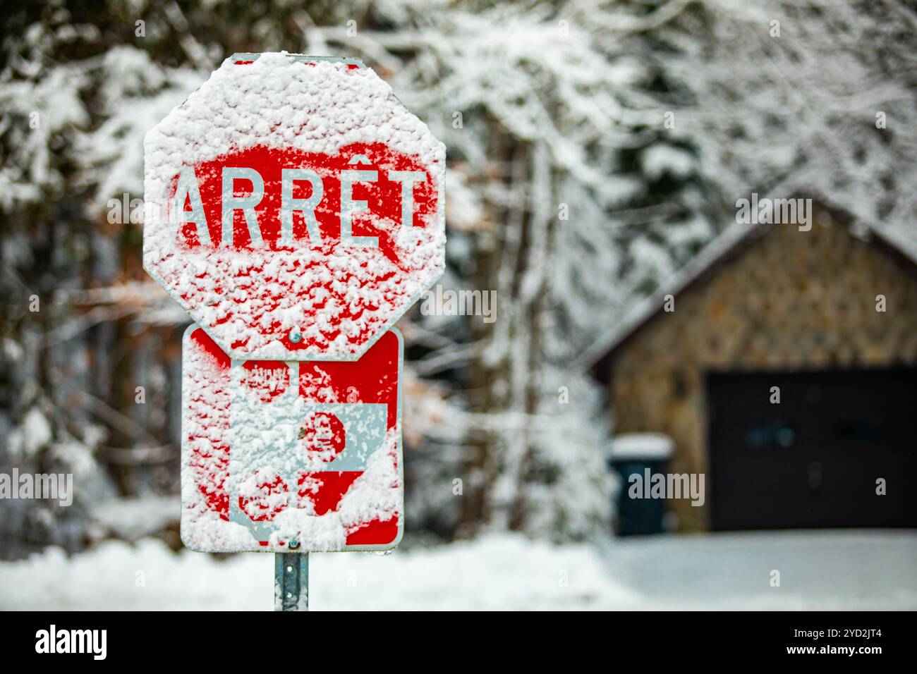 Road warning sign after snow storm Stock Photo - Alamy