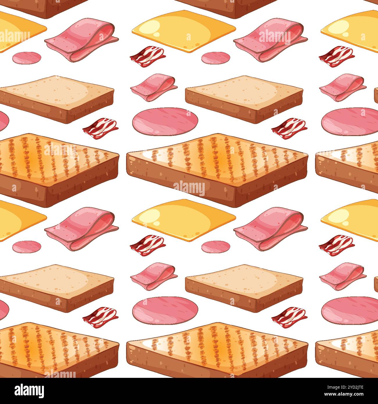Illustration of sandwich ingredients in a repeating pattern Stock ...