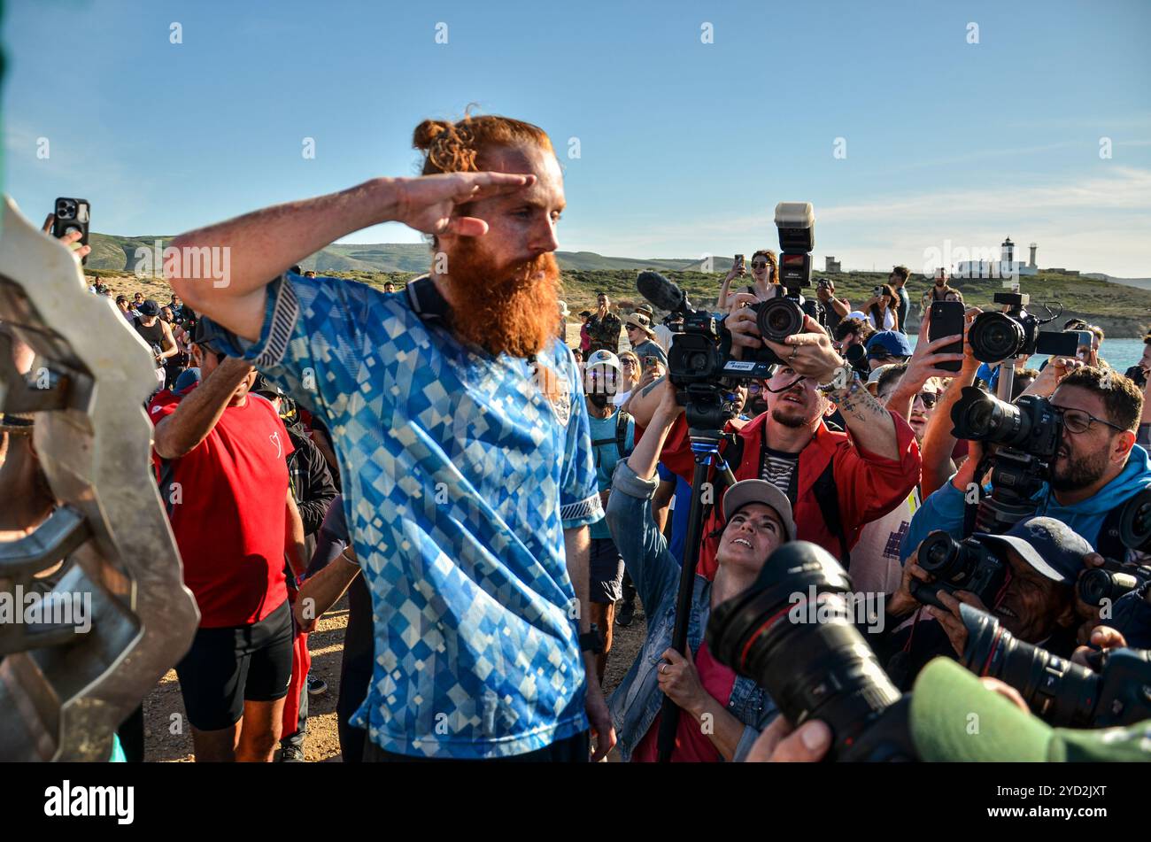 Cape Angela, Tunisia. 07 April 2024. Russ Cook arrives at Cape Angela ...