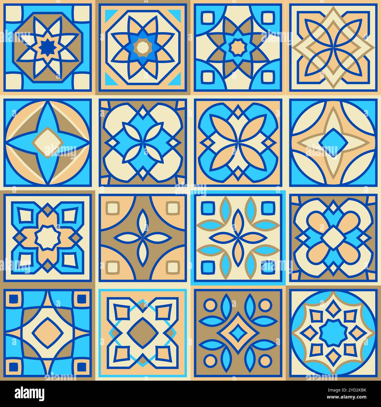 Set of vector hand drawn pattern of square ceramic tile. Ornate ...