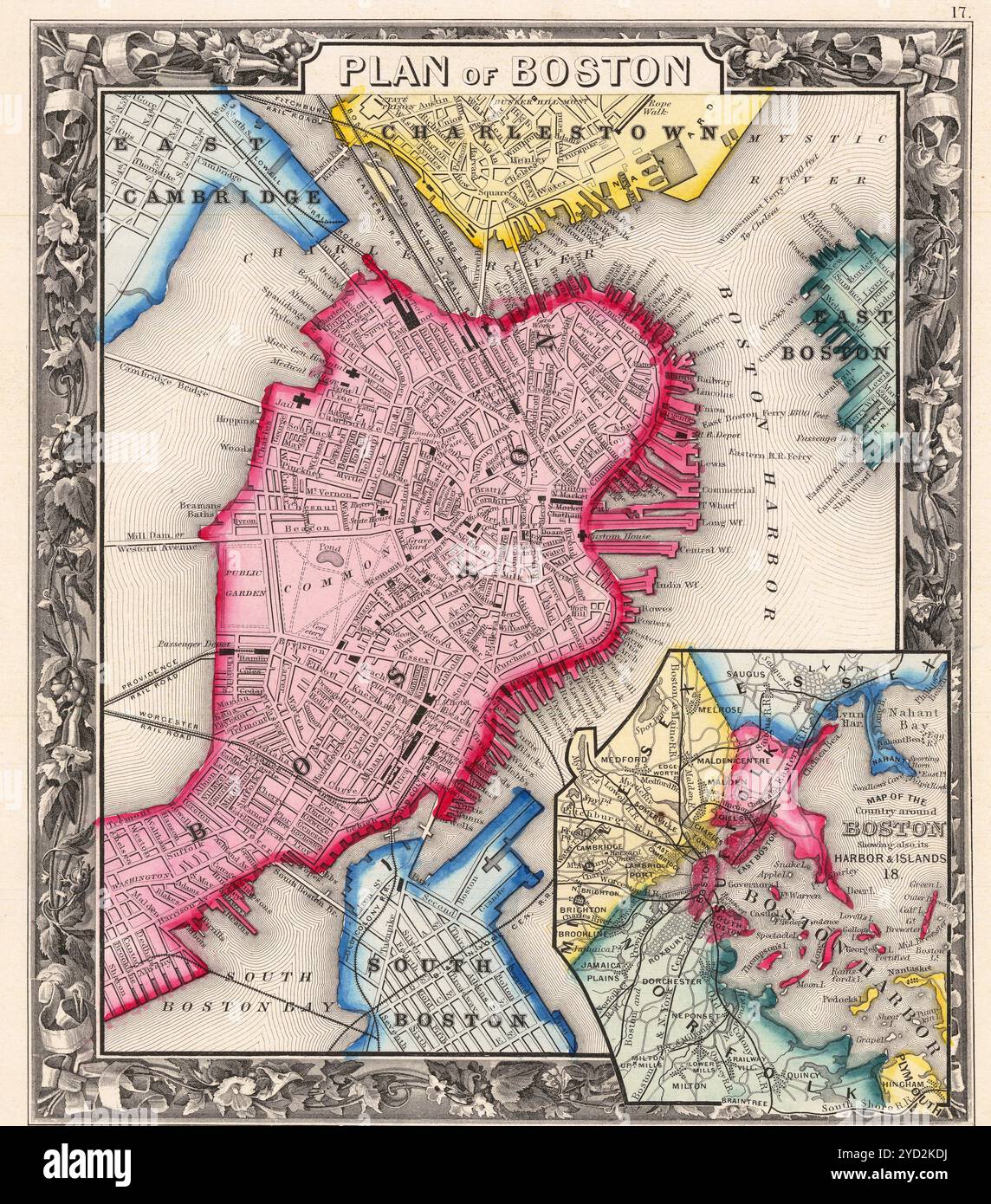 Vintage Detailed Boston City Map Printable Download Travel Poster Stock ...