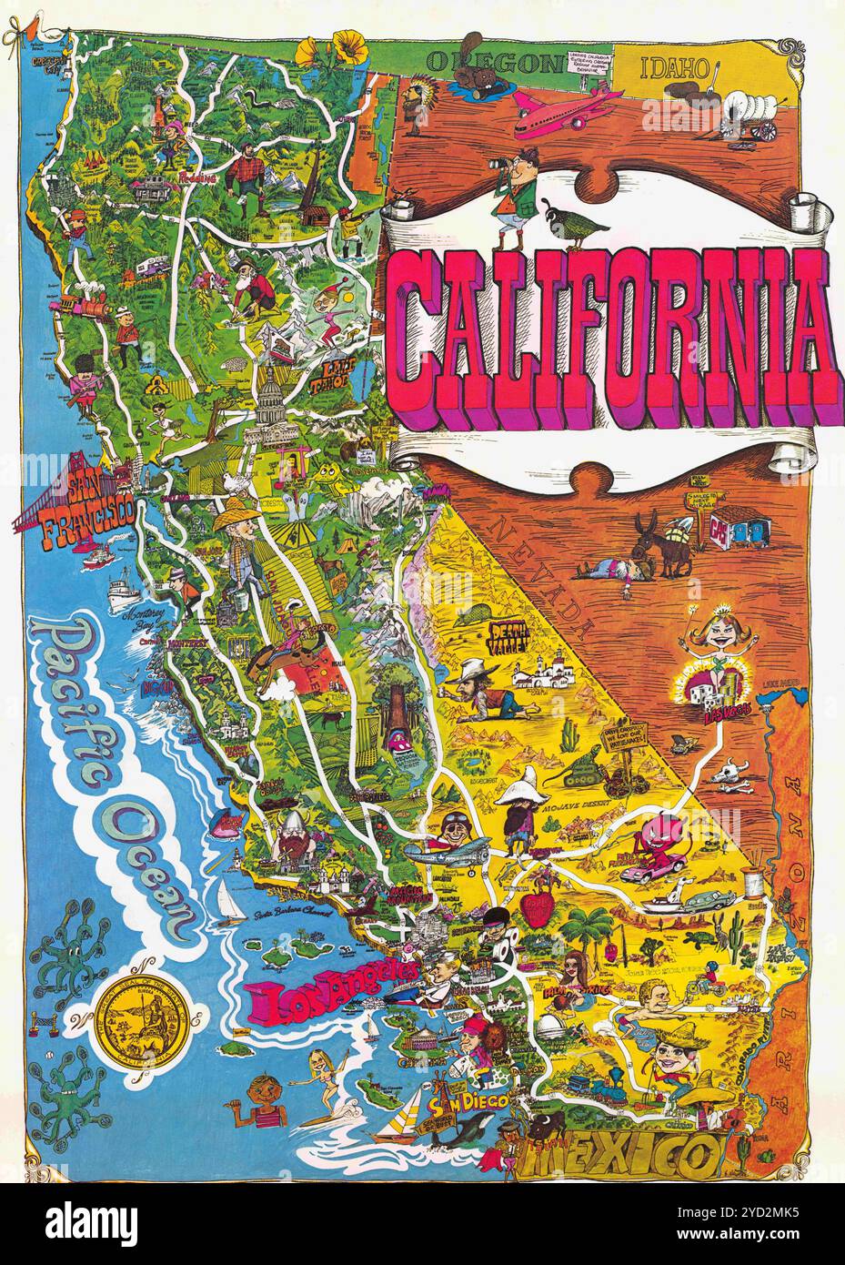 Vintage Detailed California Map Printable Download Travel Poster Stock ...