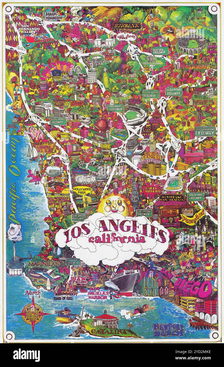 Vintage Detailed Los Angeles City Map Printable Download Travel Poster ...