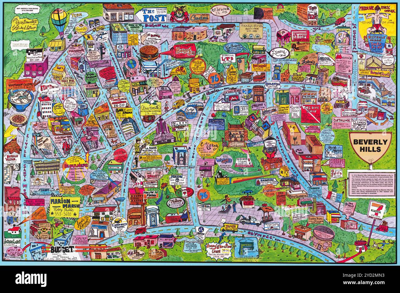 Vintage Digital Pictorial Beverly Hills California Map Printable ...