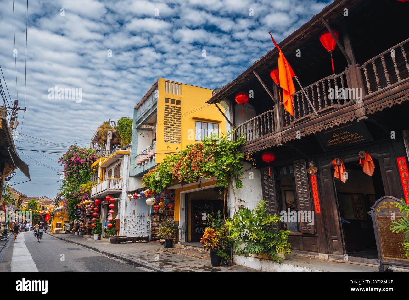 Ancient Asian streets in the old town of Hoi An heritage city with ...